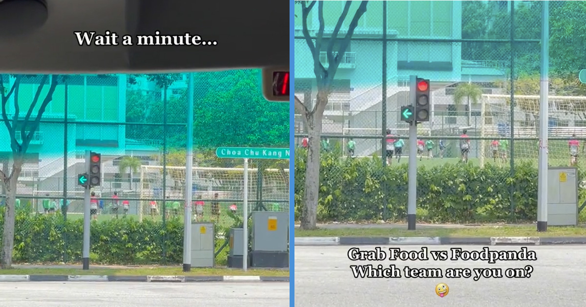 Men in GrabFood & foodpanda Uniform Filmed Playing Football Together ...