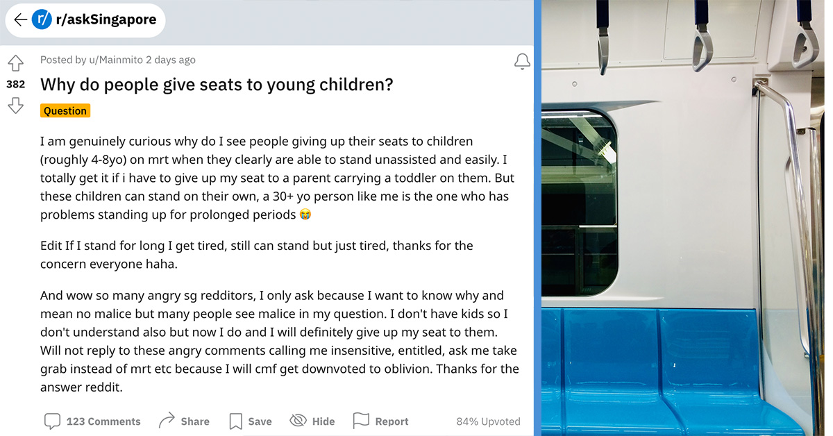Netizens Wondering Why People Should Give MRT Seats to Young Children ...