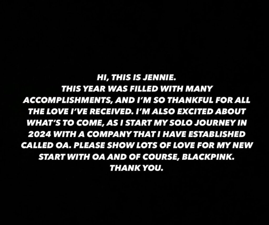Blackpink’s Jennie Starts Her Own Label, OA, for a “Solo Journey ...