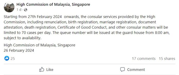 M’sia High Commission in S’pore Now Limits Its Consular Counter ...
