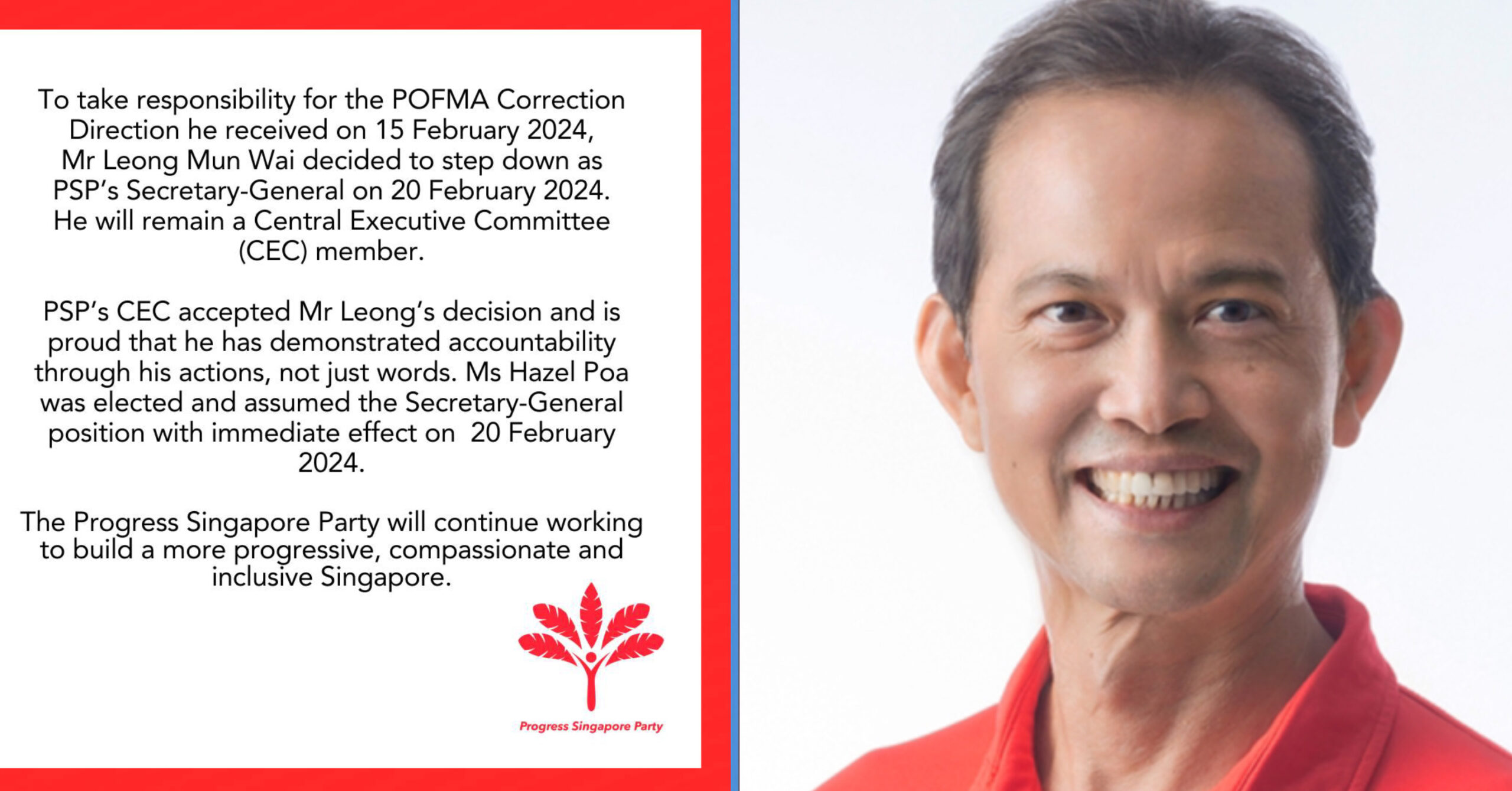 Leong Mun Wai Steps Down As PSP Chief to “Take Responsibility” for ...