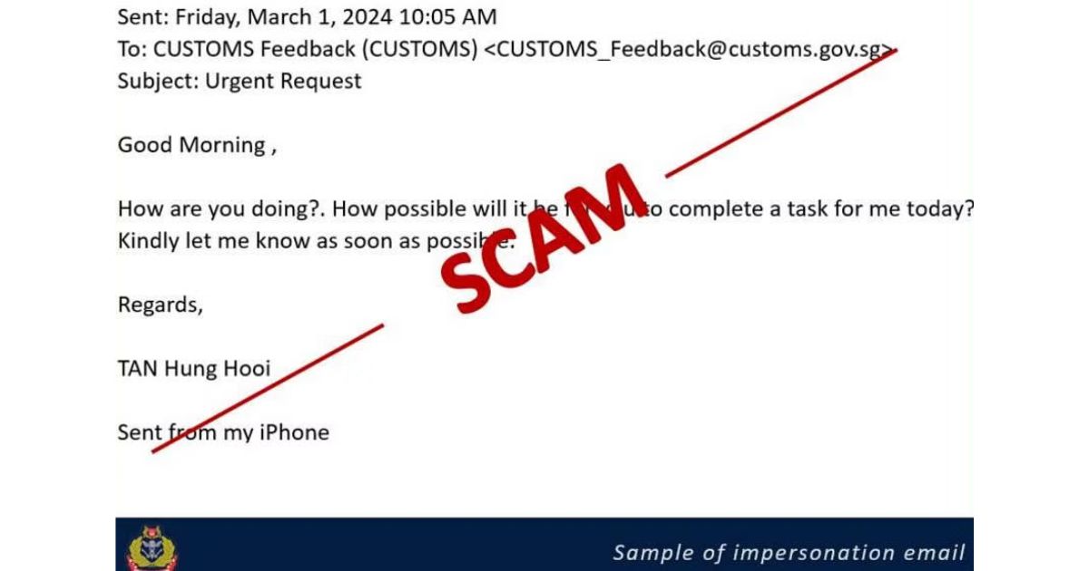 S’pore Customs Warns of Fake Email Sent By Their Director-General ...