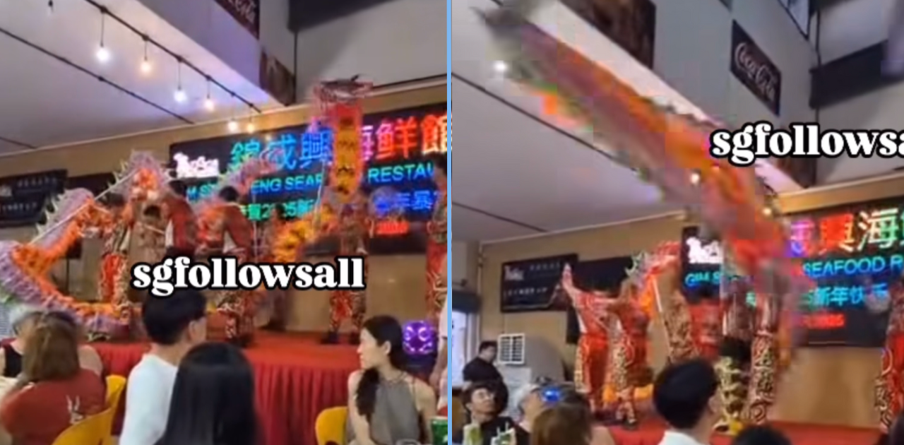 Dragon Puppet Hit By Moving Ceiling Fan in Sin Ming Restaurant ...