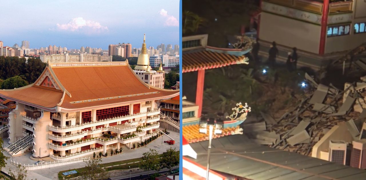 Kong Meng San Monastery Hit by Partial Roof Collapse; One Assessed for Minor Injuries - Goody Feed